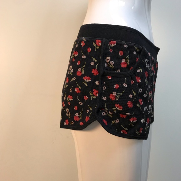 Shorts | Black Cloth Short Shorts With Red Flowers All Over | Poshmark